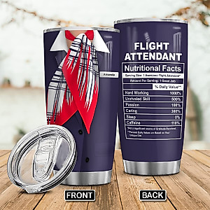 Wassmin Personalized Flight Attendant Gifts Flight Attendant Nutrition Facts Tumbler 20oz 30oz Stainless Steel Coffee Travel Mug Tumblers Cup Birthday Christmas Gifts For Women Men