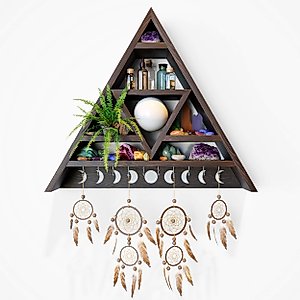 AMERICA EMPIRE Meditation Triangle Shelf for Crystals | Triangle Wall Shelf. Crystal Shelf Display for Stones. Witchy Decor for The Home, Crystal Holder. Crystal Display Shelf | Witchy Home Decor