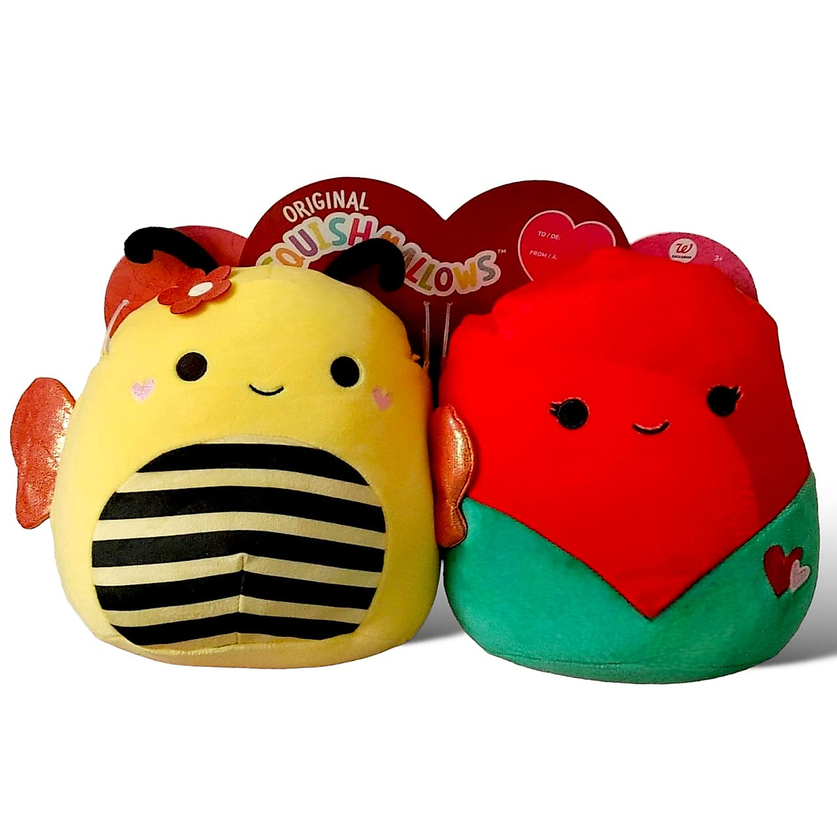 Squishmallows Official Kellytoy Perfect Pair 8 Inch Sunny Bee and Walsh Rose Plush - 2023 Valentine’S Squad Set of 2 Stuffed Animal Toy