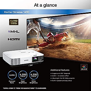 Epson HC1450 Home Cinema 4200 lumens white brightness 3LCD with MHL Video Projector