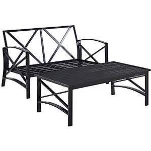 Crosley Furniture Kaplan 2-Piece Outdoor Coffee Table and Loveseat Patio Furniture Set for Porch, Deck, Oiled Bronze with Oatmeal Cushions