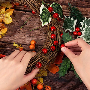 RAYNAG 100 Pieces Mini Artificial Pomegranate Fake Fruit Berry Stamen Christmas Party Decor DIY Craft,Red