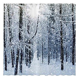 Allenjoy 72" x72" Winter Forest Shower Curtain for Bathroom Sets Snowy Its Cold Outside Home Bath Bathtub Decors Decoration Durable Waterproof Fabric Machine Washable Curtains