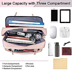 Laptop Bag for Women, 15.6 inch Computer Briefcase Sleeve Case, Large Water-resistant Cute Messenger Work Tote Bible Bag with Crossbody Shoulder Strap Gift for Office Travel Business College, Pink