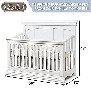 Sorelle Furniture Modesto Crib, Classic 4-In-1 Convertible Crib, White Crib Made of Wood, Non-Toxic Finish, Wooden Baby Bed, Toddler Bed, Child’s Daybed and Full-Size Bed, Nursery Furniture-White