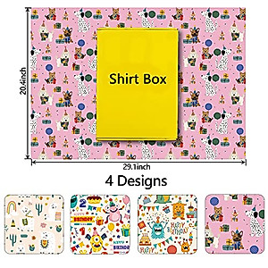 GIOLAINY Birthday Wrapping Paper for Kids Boys Girls Baby Shower - Gift Wrap with Funny Dogs, Cute Monster, llama and ''Happy Birthday'' Design - 8 Sheets (20 * 29 Inch per Sheet), Recyclable, Easy to Store, Not Roll