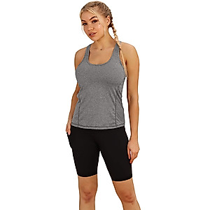 icyzone Workout Tank Tops for Women - Racerback Athletic Yoga Tops, Running Exercise Gym Shirts(Pack of 3) (Black/Gray/White, Small)