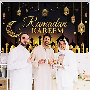 WATINC Ramadan Mubarak Backdrop Banner XtraLarge Eid Arabian Nights Moon Stars Ramadan Kareem Background Banner Party Decorations Supplies Photo Booth for Wall Home Indoor Outdoor 79 X 45 Inch