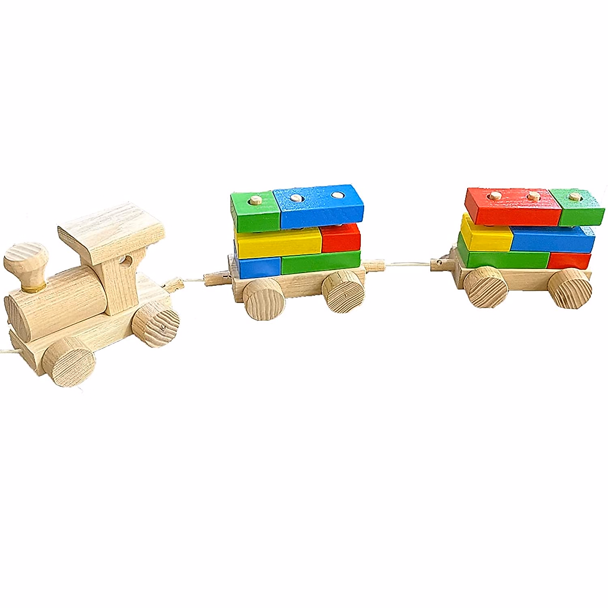 Dreamzberry Wooden Pulling Block Toy Train Construction Vehicle, Educational Toys for Home Learning Kindergarten Motor Skills, Imagination Development Puzzle Preschool Children Toy Set for Kids Age 3+