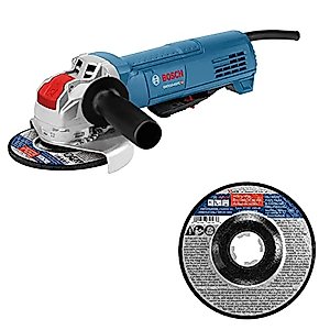 Bosch GWX10-45PE 4-1/2 In. X-LOCK Ergonomic Angle Grinder with Paddle Switch with Bosch GWX27LM450 4-1/2 In. x 1/4 In. X-LOCK Arbor Type 27 30 Grit Metal Grinding Abrasive Wheel