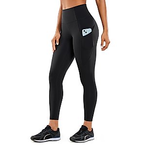 CRZ YOGA Women's Naked Feeling Workout Leggings 25 Inches - High Waisted Yoga Pants with Side Pockets Running Tights Black Small