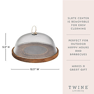 Twine Modern Manor Slate & Acacia Wooden Charcuterie Board With Dome Cover, Outdoor Entertaining Cheese Board, Snack Platter, 3-Piece Set