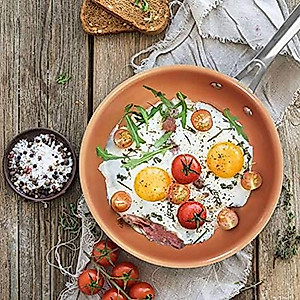 COOKUFO Nonstick Copper Pan Set - 12 inch(28cm), Frying Pan Set, Fry Pan Set with Induction Base & Stainless Steel Handle, Suitable for Cooking Saute Vegetables, Steaks (12inch)