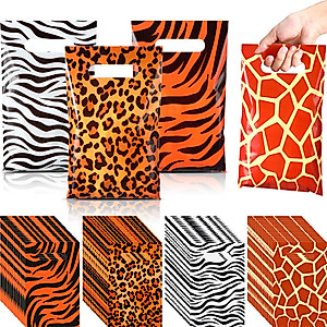 Dinifee 200 Pieces Plastic Safari Goodie Bags Bulk Jungle Theme Party Favors Bags Safari Gift Bags Safari Candy Bags for Summer Jungle Animal Party Favors Supplies