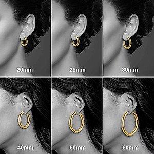 Turandoss Gold Hoop Earrings, 14K Gold Plated Lightweight Chunky Open Hoops for Women, 25mm Diameter, Nickel Free, Hypoallergenic