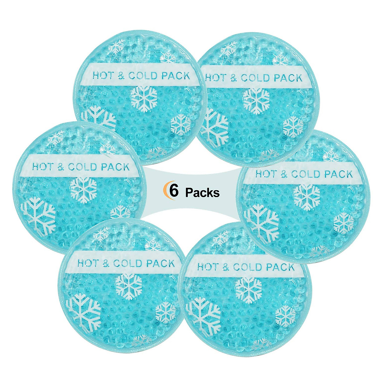 OLESILK Small Hot Cold 6 Packs, Reusable Round Gel Beads Ice Pack with Cloth Backing, Hot and Cold Therapy for Breastfeed Injury, Kids Pain Relief, Headache, Tired Eyes, Wisdom Teeth, Sinus Relief