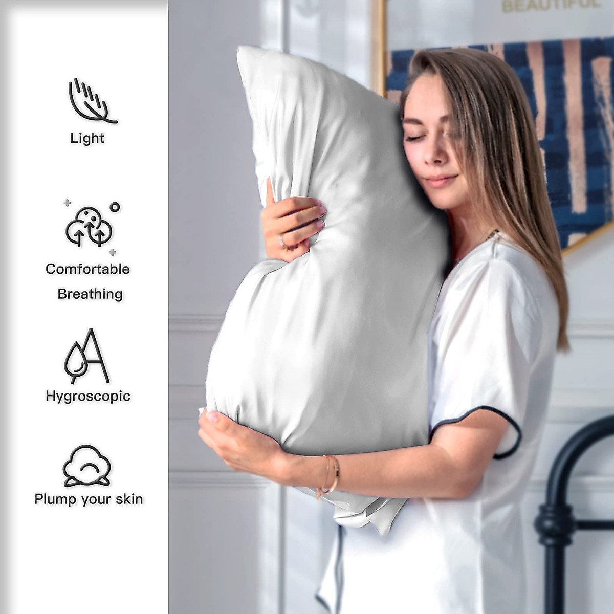 Natural Mulberry Silk Pillowcase for Hair and Skin Standard Size 20"X 26" with Hidden Zipper Soft Breathable Smooth Cooling Silk Pillow Covers(Silver Grey,Standard,1Pcs)