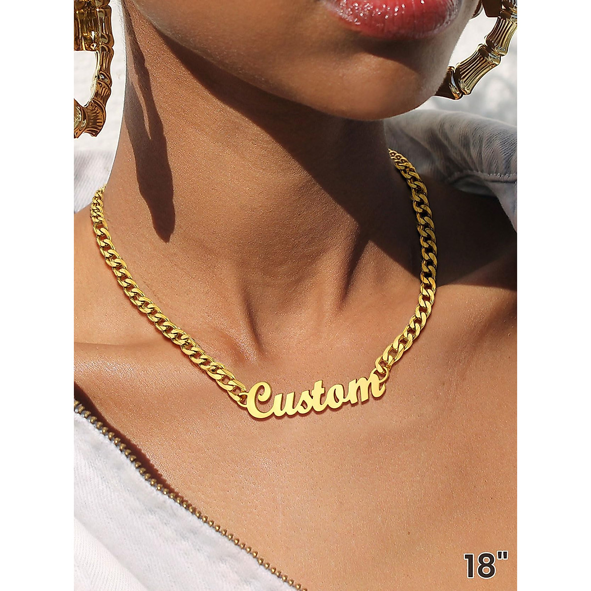 Custom Name Necklace for Men, Gold Nameplated Personalized Initial Name Choker Necklace with Curb Chain Personalized Jewelry Gift for Women