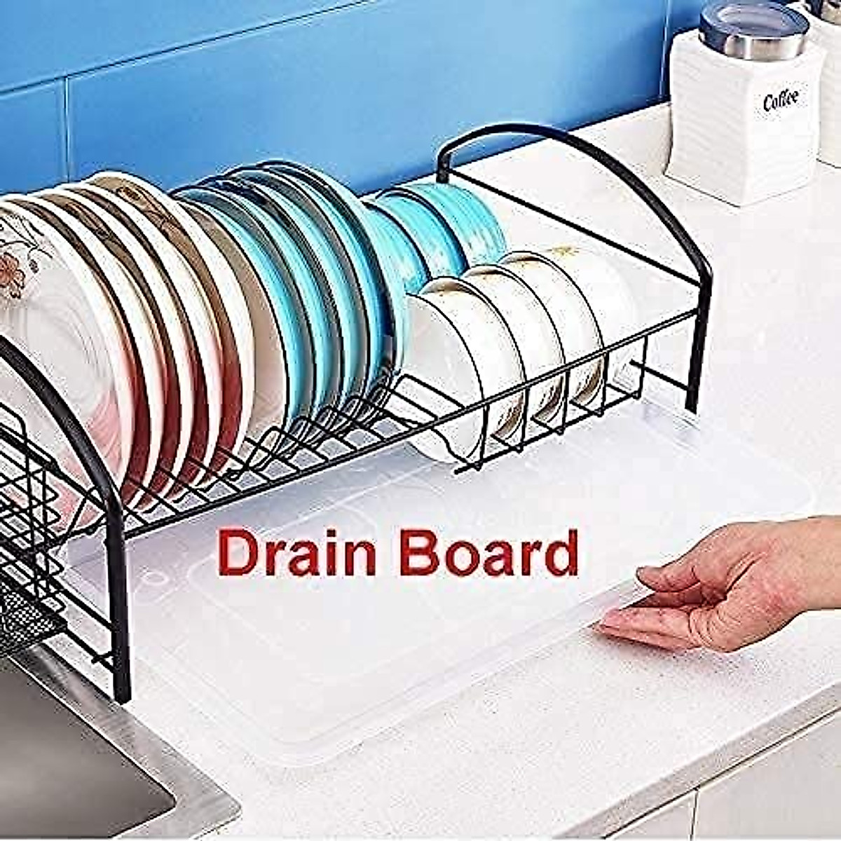 Plate Rack Dish Drainer Rack Rust Proof Stainless Steel Organization Shelf Kitchen Drainer Utensil Holder with Drain Board Pan Plate Holder (Color : Black, Size : 48.5x26x19cm)