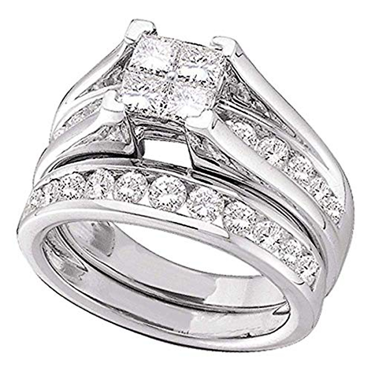 Roy Rose Jewelry 14K White Gold Womens Princess Diamond Bridal Wedding Engagement Ring Band Set 3-Carat tw