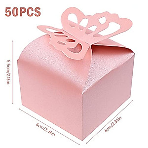JJYHEHOT 50 PCS Pink Butterfly Favor Box, Birthday Candy Gift Box, Baby Shower Party Treat Box, Wedding Bridal Showers Chocolate Box