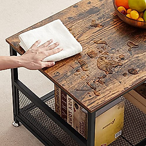 VECELO Coffee Center Table with Storage for Living Room Office Reception, Modern & Industrial Mesh Shelf, 39.4 Inch, Rustic Brown