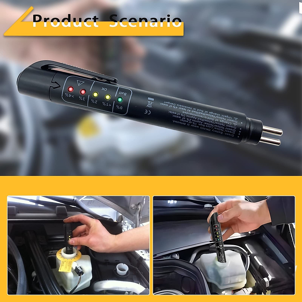 Brake Fluid Liquid Tester Pen,2PCS DOT 3 DOT 4 DOT 5.1 Brake Fluid Liquid Tester Pen, Car Diagnostic Testing Tool with 5 LED Indicators, Hydraulic Fluid Liquid Oil Moisture Analyzer