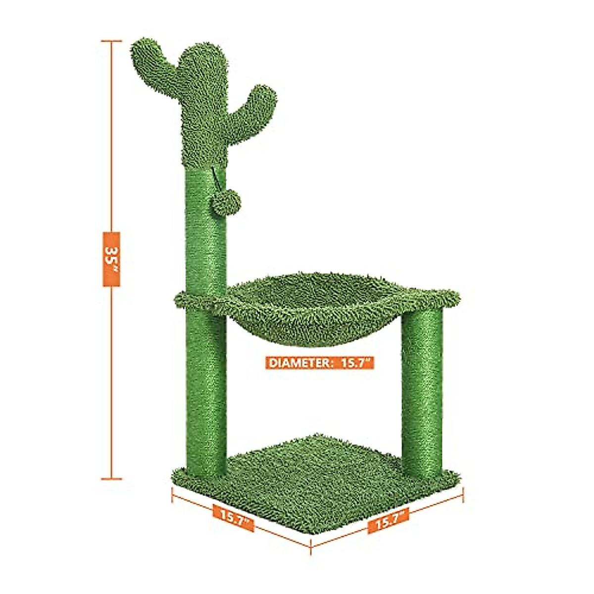 Catinsider 35 Inches Cactus Cat Tree with Hammock and Full Wrapped Sisal Scratching Post for Cats Green Large