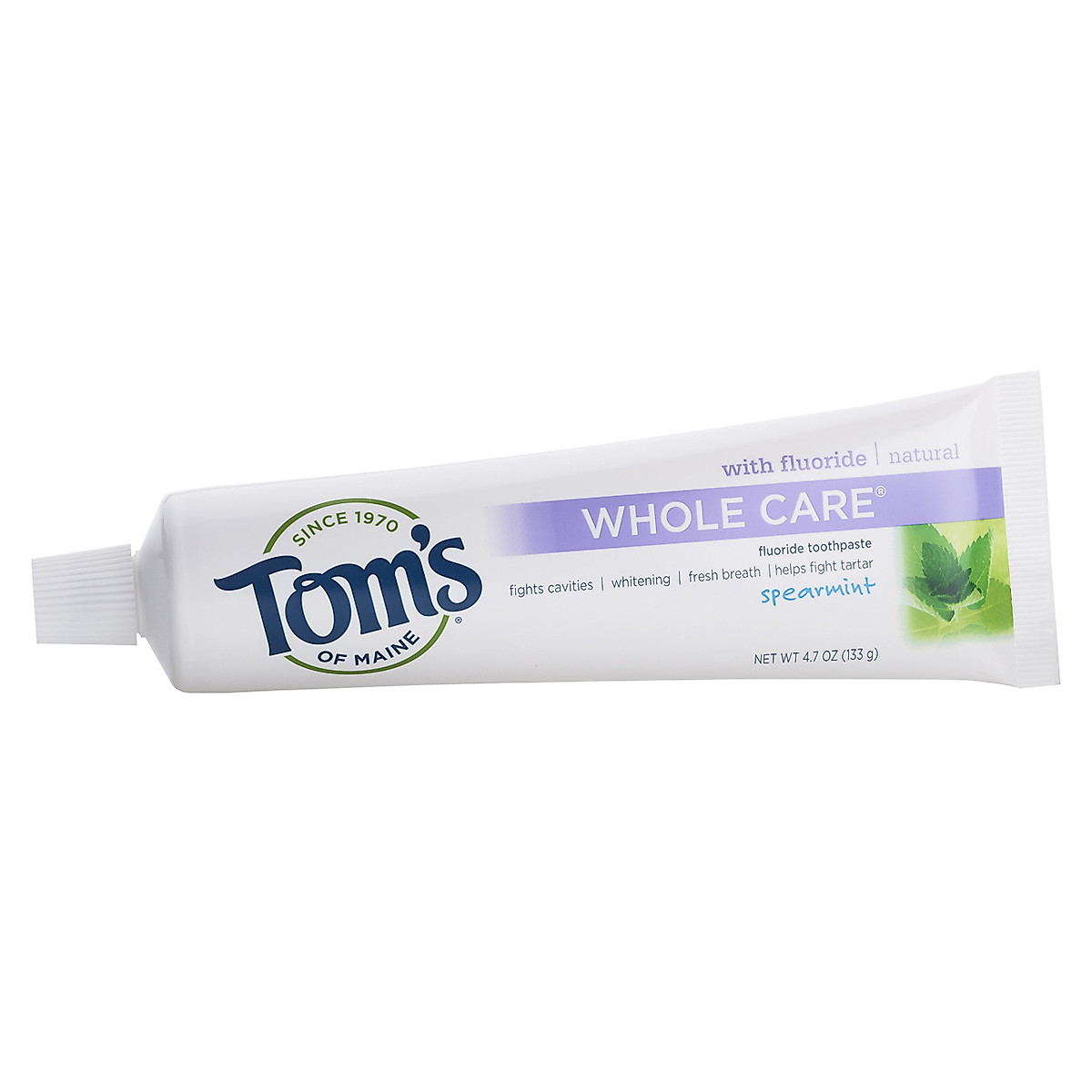 Tom's of Maine Whole Care Fluoride Toothpaste, Natural Toothpaste, Whitening Toothpaste, Spearmint, 4.7 Ounce, 2-Pack