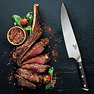 Zelite Infinity Chef Knife 10 Inch, Chefs Knife, Kitchen Knife, Chef's Knives, Chef Knives, Sharp Knife, Vegetable Knife - German High Carbon Stainless Steel - Pakkawood Handle - Leather Sheath