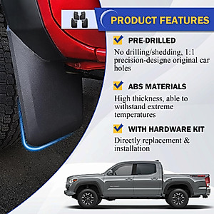 Mud Flaps Mud Splash Guard Mudguards for 2016 2017 2018 2019 2020 2021 2021 Toyota Tacoma (Doesn't Fit SR or SR5) Front & Rear 4PCS Compatible with OEM Fender Flares