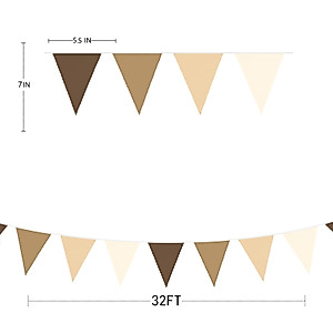 32Ft Brown Party Decorations Brown Pennant Banner Fabric Triangle Flag Bunting Garland Streamers for Woodland Teddy Bear Baby Shower Jungle Safari Birthday Home Outdoor Garden Decor