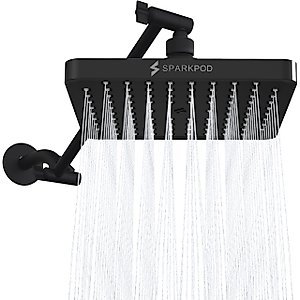 SparkPod Square Rain Shower Head with Shower Head Extension Arm - High Pressure Rain - Luxury Modern Look - No Hassle Tool-less 1-Min Installation (11" Shower Arm Extension, Elegant Brushed Nickel)