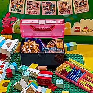 LUFUREN 8.5'' Plastic Art Box，Hair Accessories Organizer for Girls，Toy Storage Box，Craft Supplies and Cosmetics Storage Box，School Supplies Box，Black＋Red