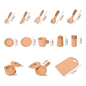 MONT PLEASANT Play Kitchen Accessories Montessori Wooden Toys Kids Kitchen Toy Set Cookware Plates Dishes Pots Pans Cooking Playset 15 Pieces Sensory Toys for Toddlers Girls Boys with Storage Bag