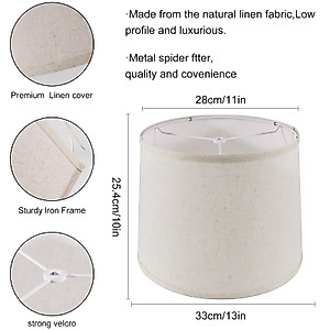 Lamp Shades Set of 2, 11"x 13"x 10" Large Beige Lampshades, Drum Lampshade for Table Lamps Floor Lamp, Natural Linen Fabric Replacement Lamp Shade, Hand Crafted Medium Lampshade, Easy Assembly