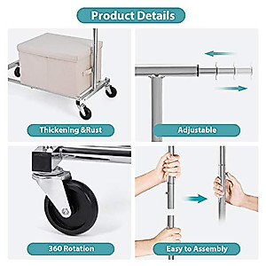 Auledio Expandable Double Rod Clothing Garment Racks On Wheels, Heavy Duty Hanging Clothes Organizer Stand Adjustable Rolling Rack, Chrome