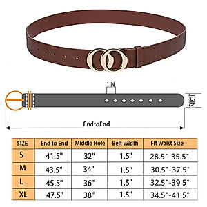 STRSTAR Women's Leather Belts Faux Leather Belt for Jeans Pants Dress, Fashion Gold Buckle Double Ring Belt Women