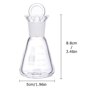 Clear Glass Glass Erlenmeyer Flask, 50ml Narrow Mouth Borosilicate Glass Graduated Conical Flask with Glass Stopper for Experiment, Lab Beaker