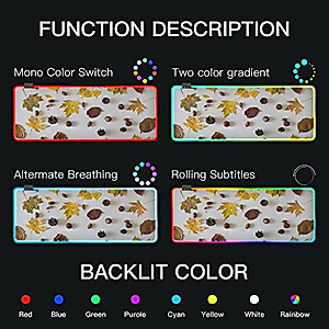 Large RGB Gaming Mouse Pad Autumn Falling Leaves Chestnuts Acorns Isolated Glowing Extended Mousepad 31.5x11.8in, Soft Anti-Slip Rubber Base Luminous Mouse Mat for Pc Laptop, Gaming, Office, Home