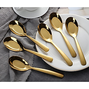 Soup Spoons Stainless Steel, Heavy-Weight Soup Spoons Set of 6, Chinese Soup Spoons Mirror Polished Ramen Spoons
