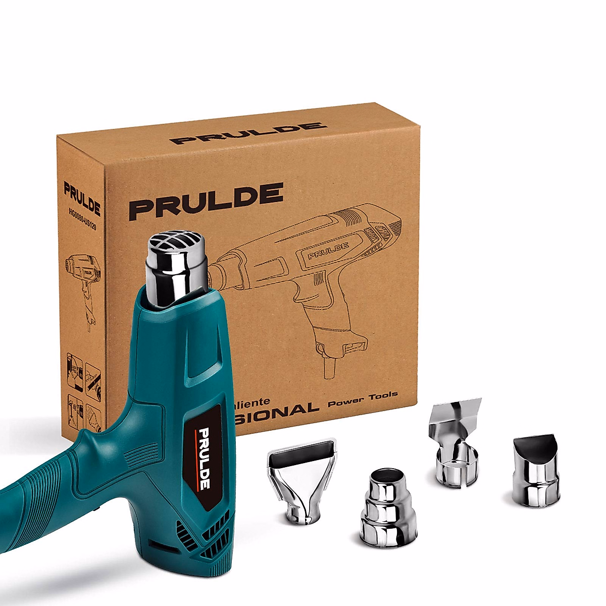 PRULDE Heat Gun, Dual Temperature Settings 752℉-1112℉Hot Air Gun Kit with 4 Nozzles for Crafts, Shrink Wrapping/Tubing, Paint Removing (HG0080)