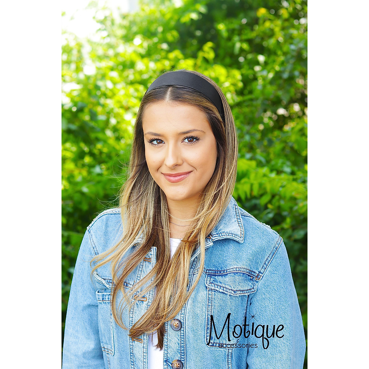 Motique Accessories Black 2 Inch Wide Satin Hard Headband with No Teeth Head band for Women and Girls