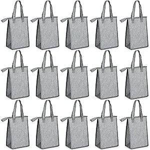 Nuogo 15 Pieces Insulated Lunch Bags Grey Cooler Lunch Tote Bag Bulk with Zipper Thermal Leakproof Lunch Bags for Women Men Work Office Kids School Travel Picnic