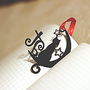 yueton Pack of 9 Creative Black Cat Metal Bookmark with Red Strap