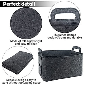HIFELTY Storage Basket, Felt Storage Bins for Office Bedroom Closet Babies Nursery Toys DVD Laundry, Folding Basket Organizer with Carry Handles, the Best Choice for Clothes Storage Bins (Dark Grey)