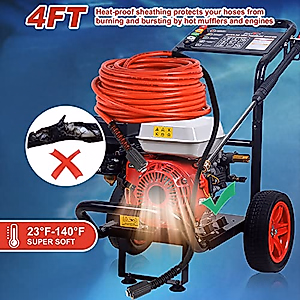 Pressure Washer Hose 1/4”, 4000 PSI Ultra Flexible Kink Resistant Replacement Hose M22 14mm Thread, High Pressure Extension Hose with 3/8 Quick Connect Adapters for Power Washing