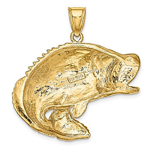 FB JEWELS 14K Yellow Gold Bass Fish Jumping 2D Pendant