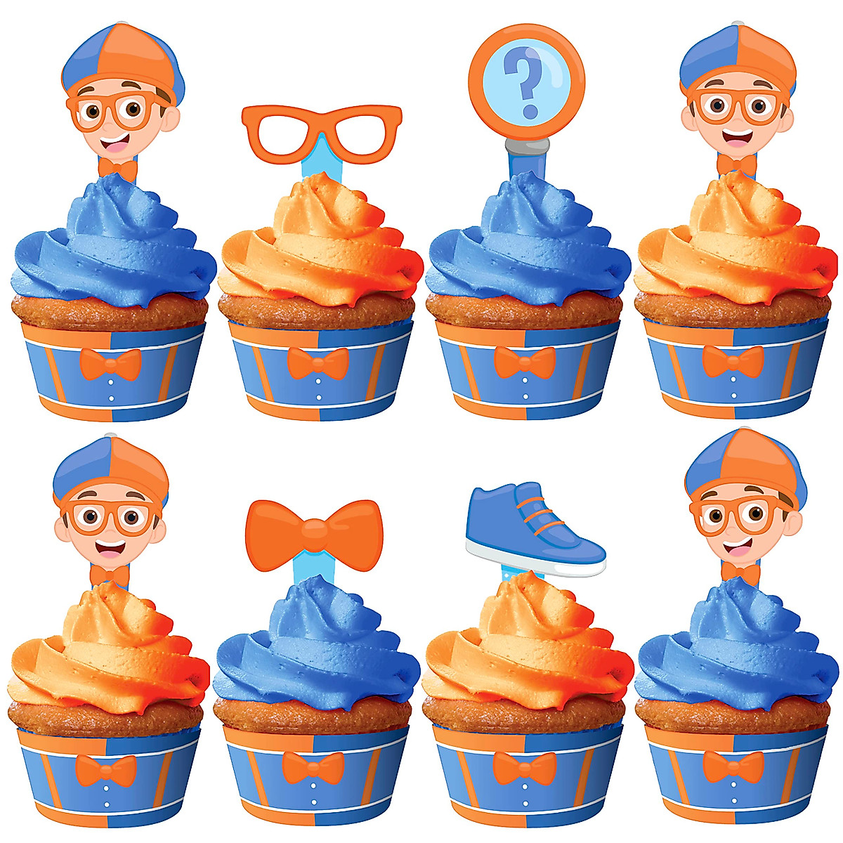 Treasures Gifted Officially Licensed Blippi Cupcake Toppers & Wrappers 24ct - Blippi Cupcake Topper - Blippi Cake Decorations - Blippi Birthday Party Supplies - Blippi Cake Toppers