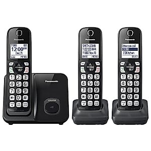 Panasonic Cordless Phone System, Expandable Home Phone with Call Blocking, Bilingual Caller ID and High-Contrast Display, 3 Handset - KX-TGD613B (Black)